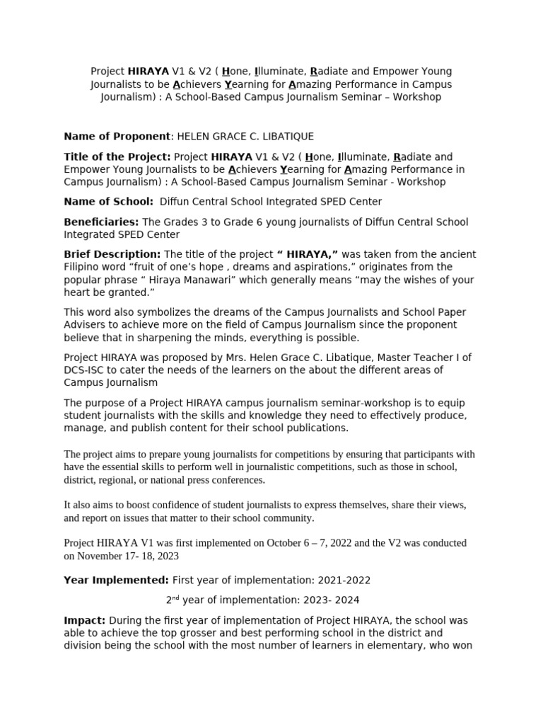 Project HIRAYA V1 and V2 Write-up | PDF | Behavior Modification | Cognition