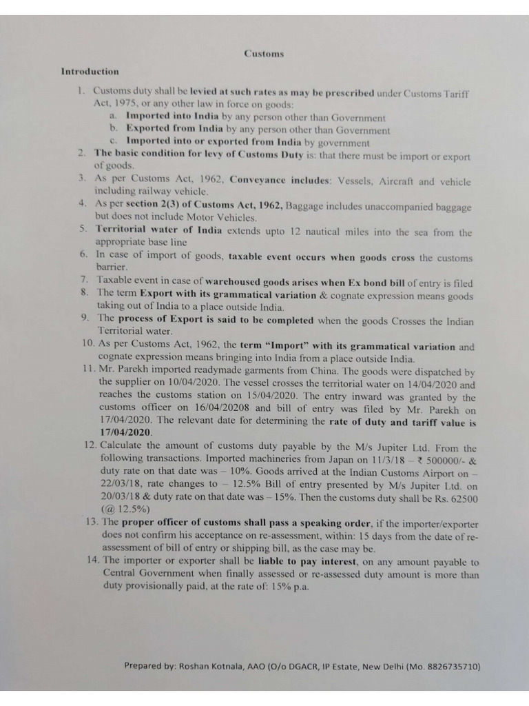 Customs Notes | PDF