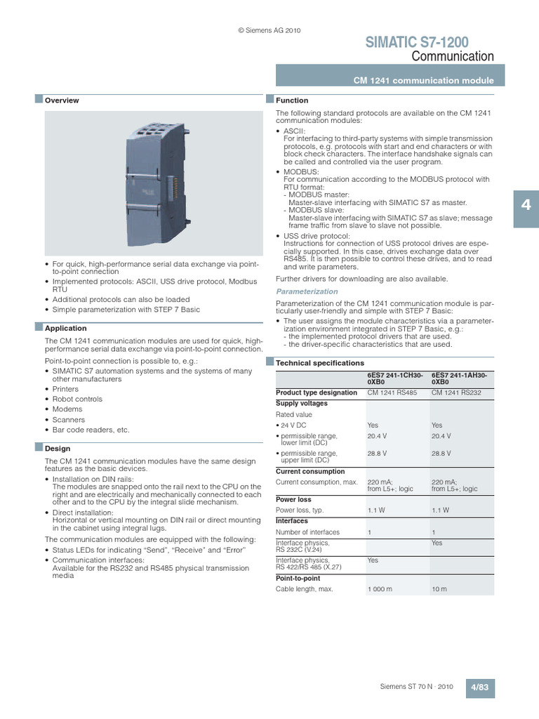 CM 1241 Communication Module Overview | PDF | Network Topology ...