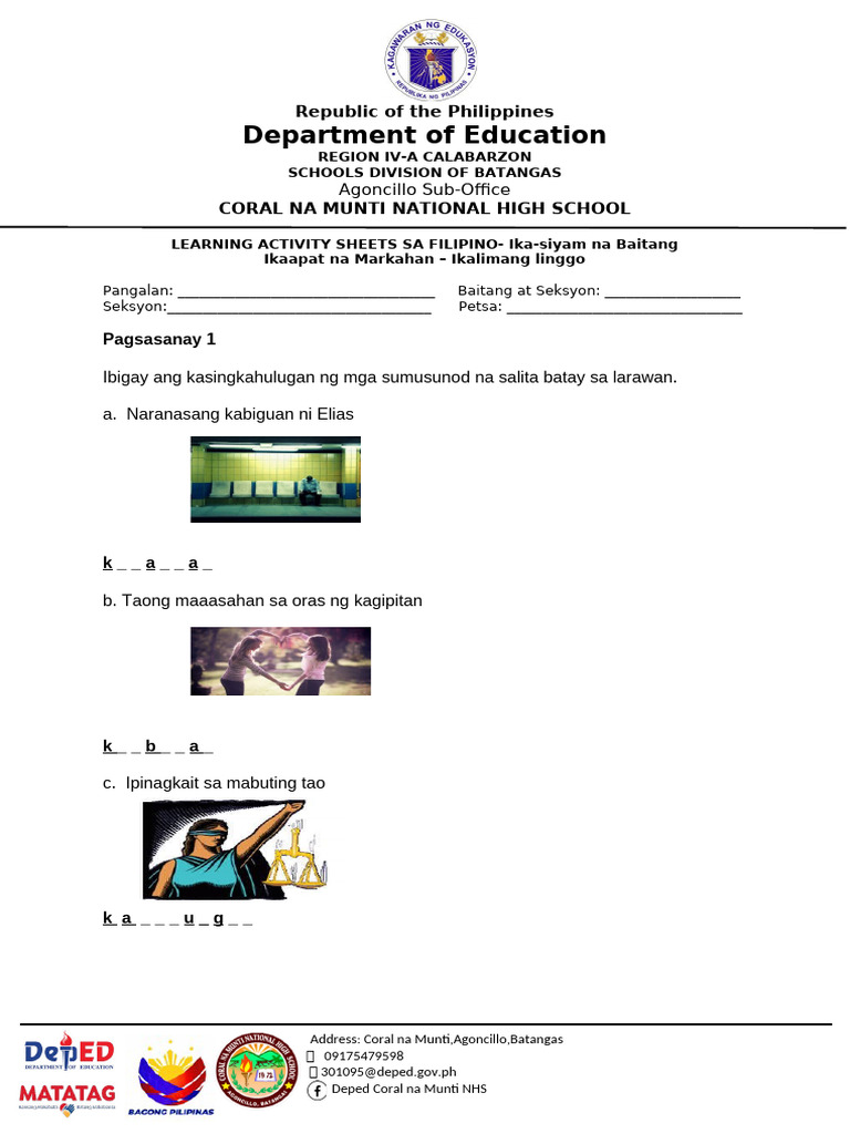 Learning Activity Sheets Sa Filipino 9 | PDF