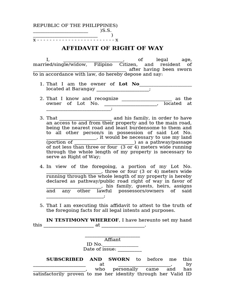 Affidavit of Right of Way Template | PDF | Affidavit | Civil Law ...