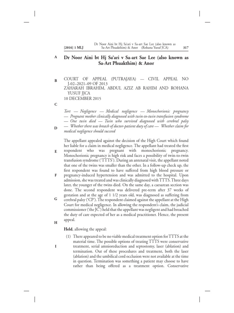 DR Noor Aini BT HJ Sa'ari V Sa-Art Sae Lee (Also Known As Sa-Art Phuakthim) & Anor | PDF ...