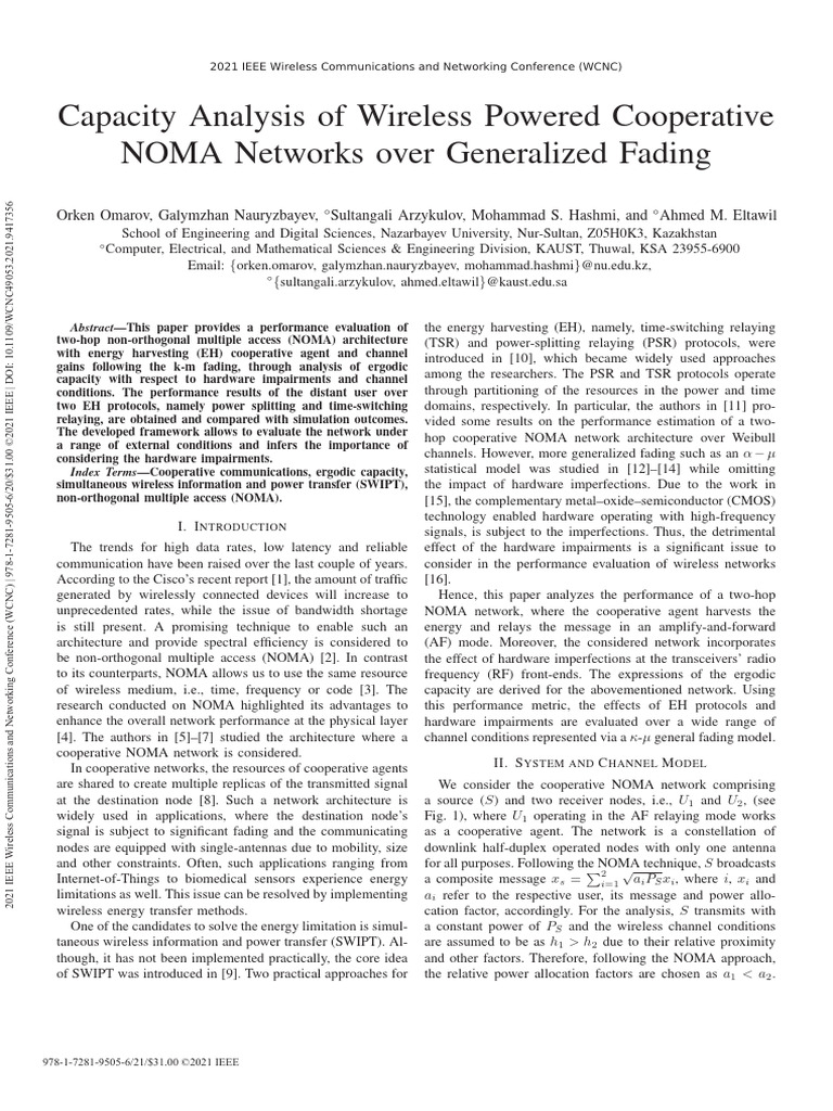 Capacity Analysis Of Wireless Powered Cooperative Noma Networks Over