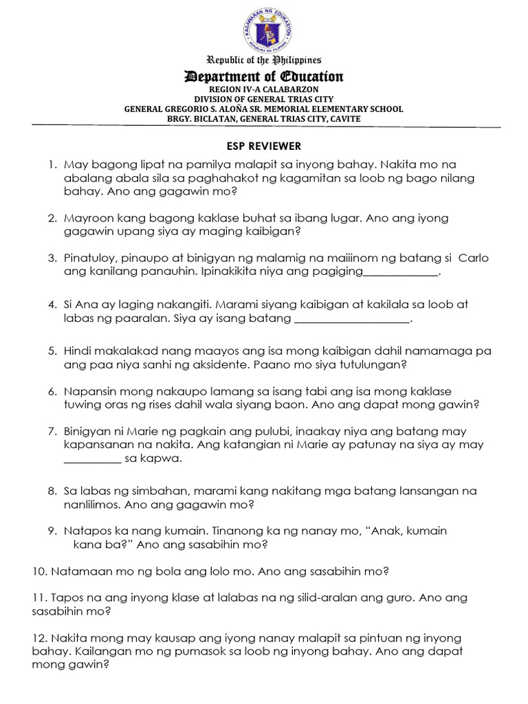 Esp2 Q2 Reviewer | PDF