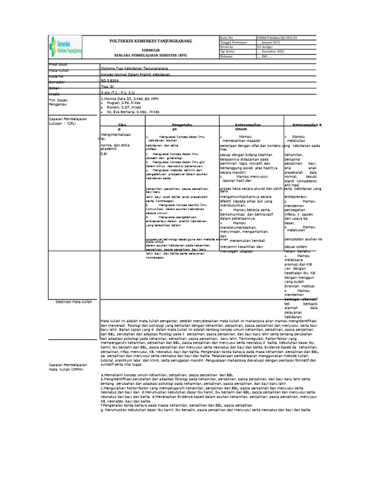 RPS Konsep Normal D-3 Keb 2024 | PDF
