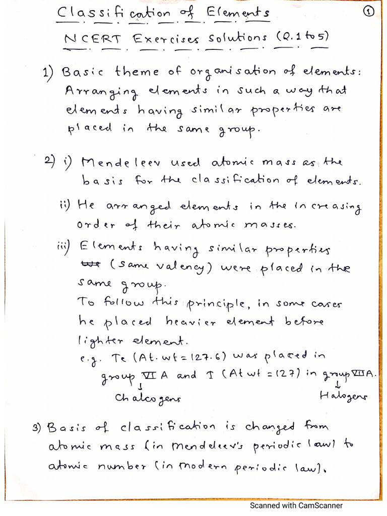 Periodic Classification NCERT Soln. | PDF