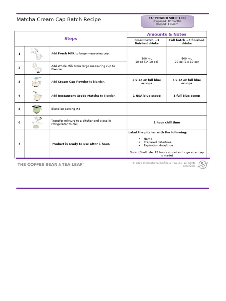 Matcha Creme Cap Recipe (Reduced Matcha) - US Recipe | PDF | Hot Drinks ...