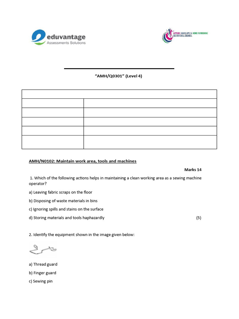 SMO Paper Eduvantage PDF | PDF | Sewing Machine | Sewing