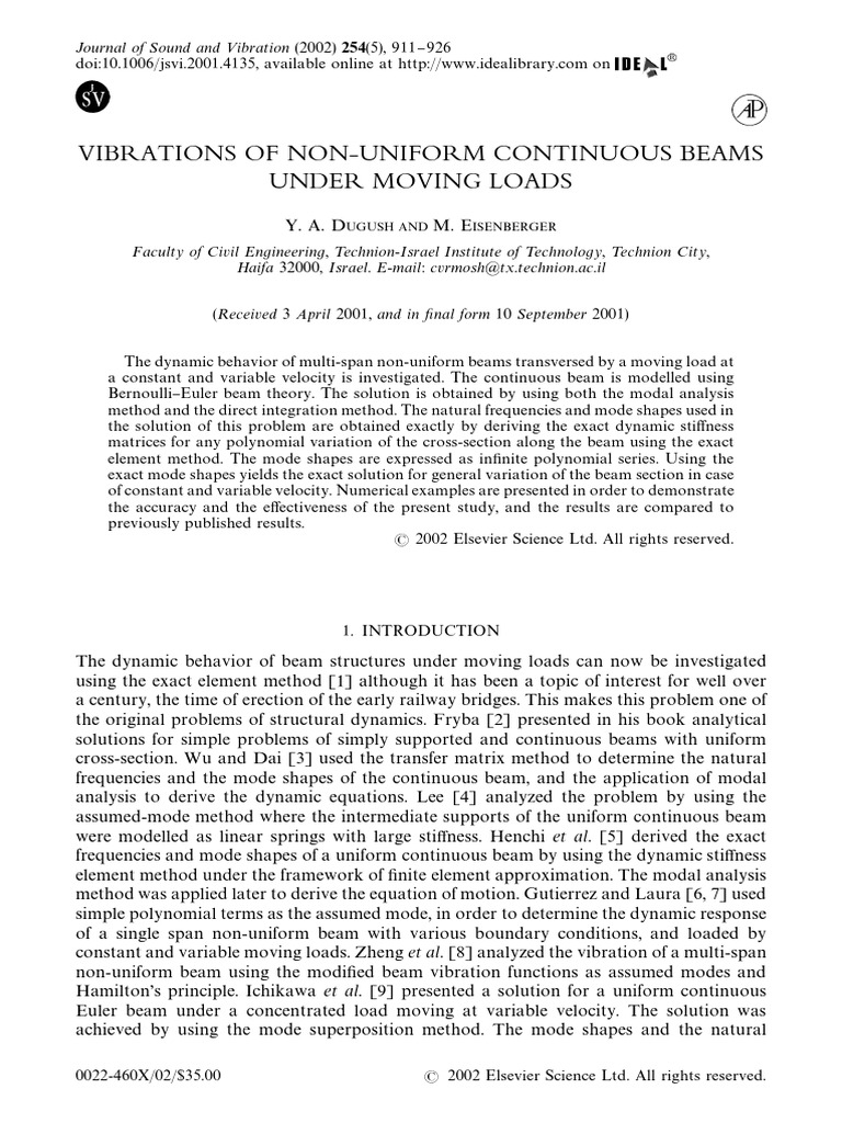 Vibrations of Non-Uniform Continuous Beams Under Moving Loads | PDF | Normal Mode | Bending