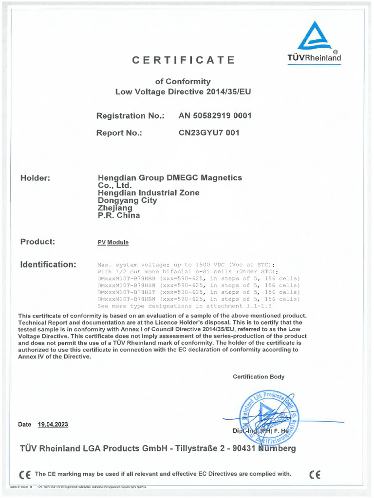 CE Certificate for PV Module Compliance | PDF | Trade Blocs | Regulation