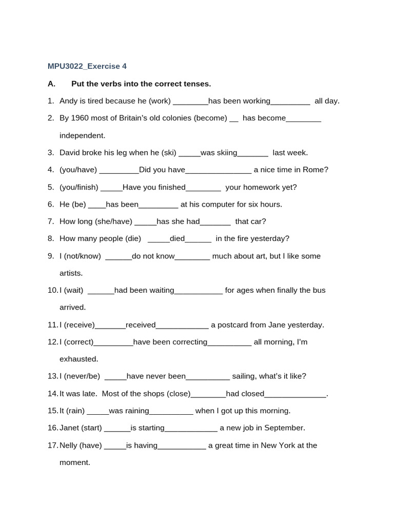 Exercise 4 - Tenses and Types of Sentences | PDF | Linguistics | Grammar