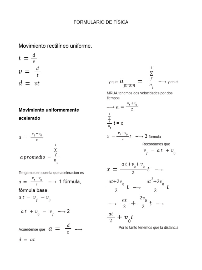 Formulario de Física para Examen UNAM | PDF | Fuerza | Refracción