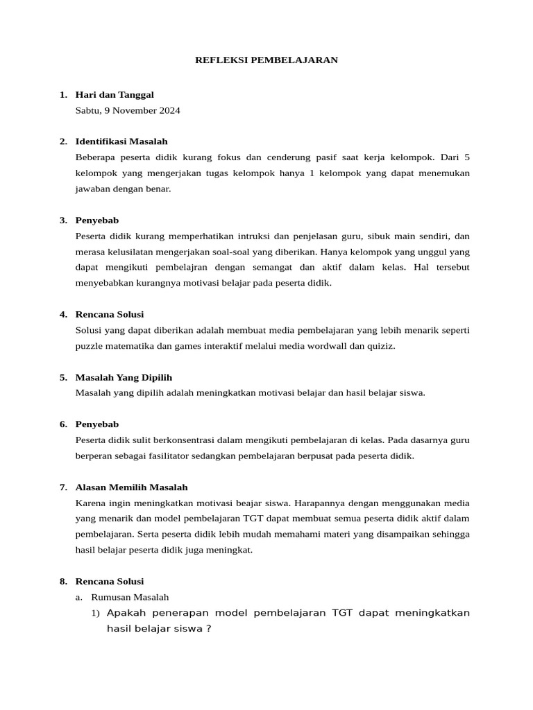 Refleksi Pembelajaran | PDF