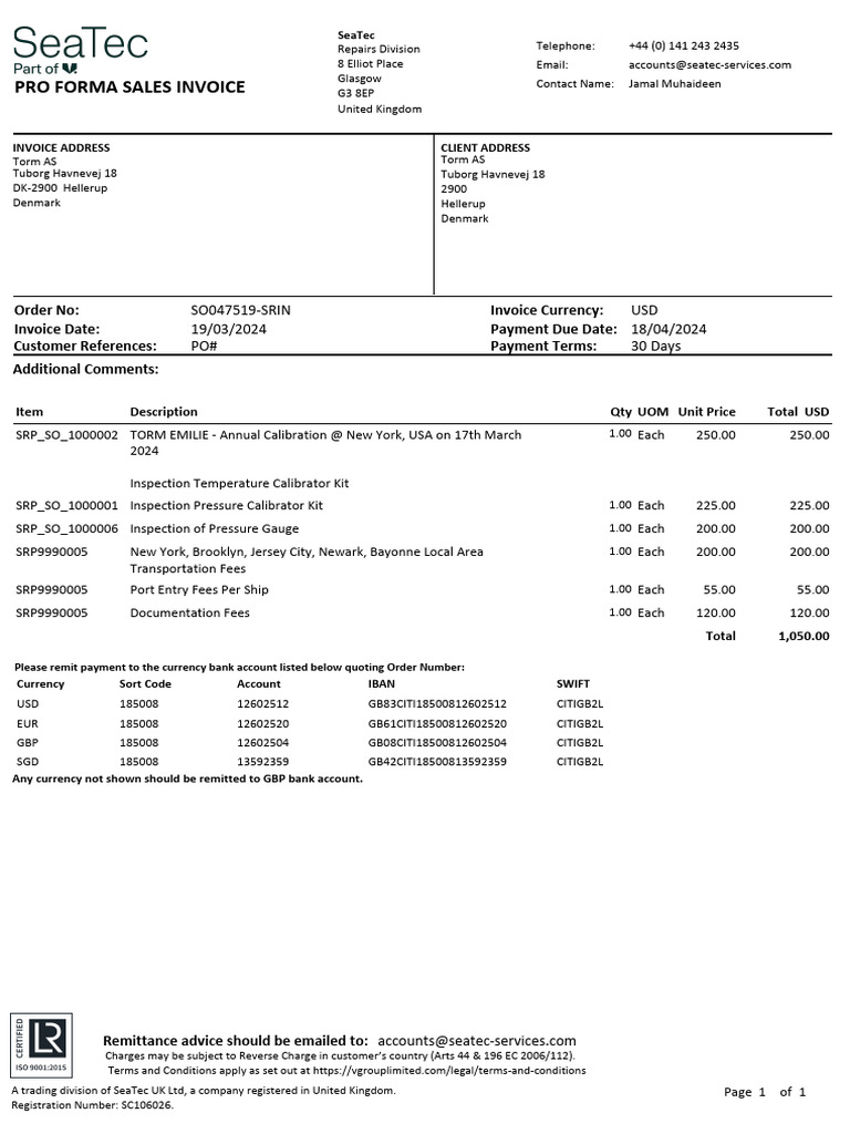 SO047519-SRIN - PROFORMA | PDF | Pro Forma | Invoice