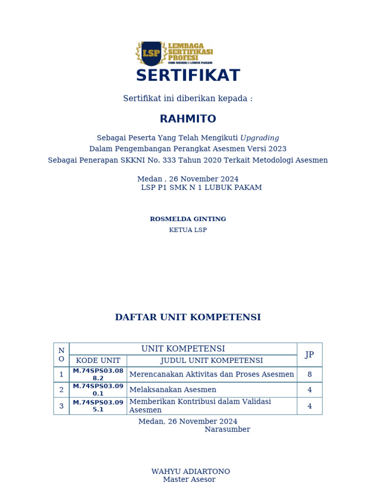 Draft - Sertifikat Upgrading | PDF