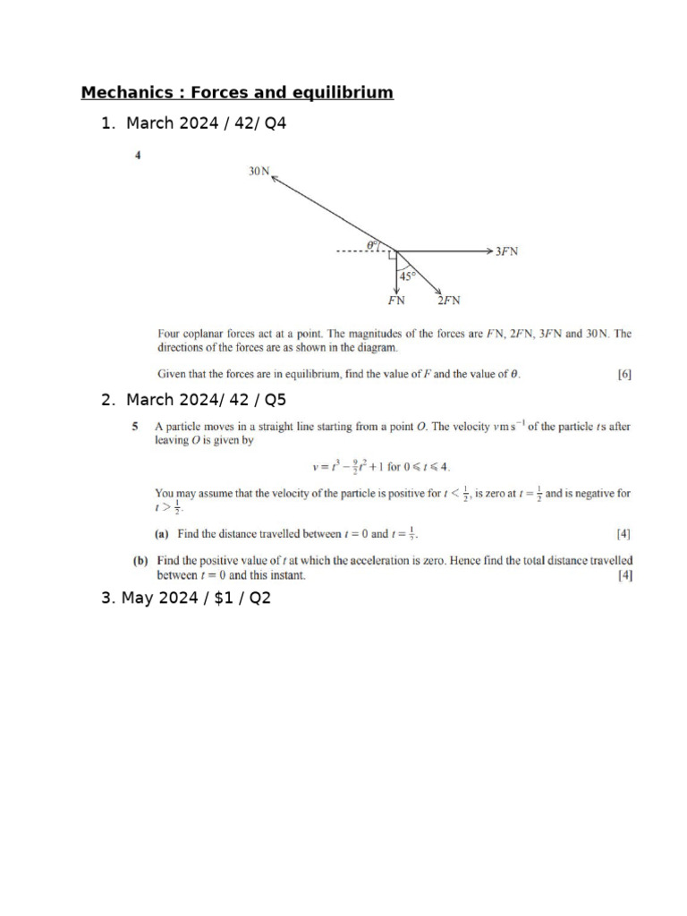 Mechanics: Forces & Equilibrium Questions | PDF