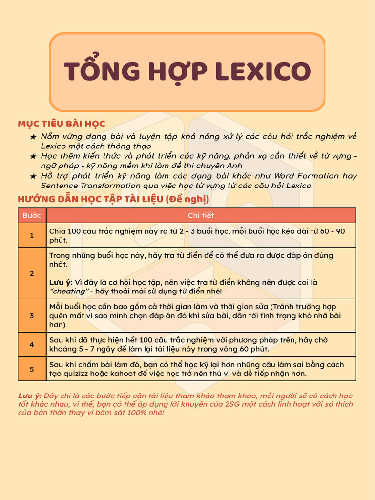 (2SG GEN 4) TỔNG HỢP CÂU HỎI LEXICO | PDF