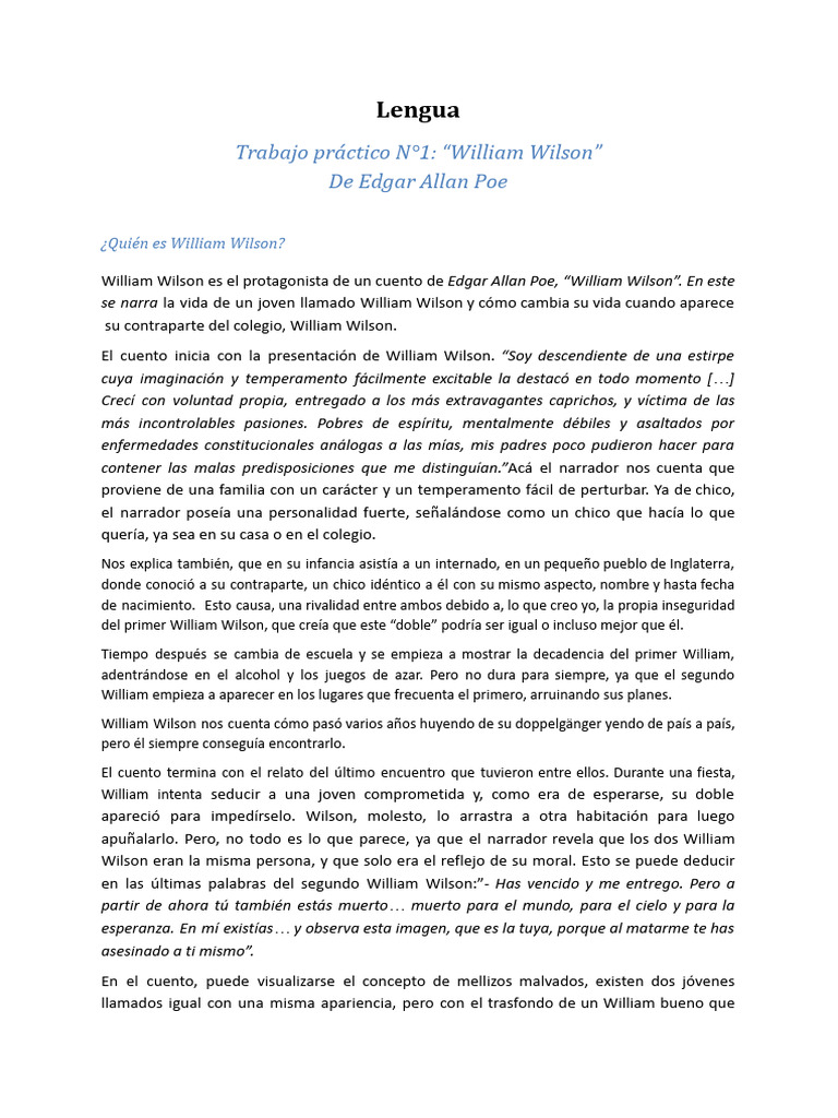 "William Wilson" de Edgar Allan Poe | PDF | Edgar Allan Poe