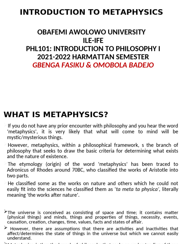 Introduction To Metaphysics | PDF | Metaphysics | Reality