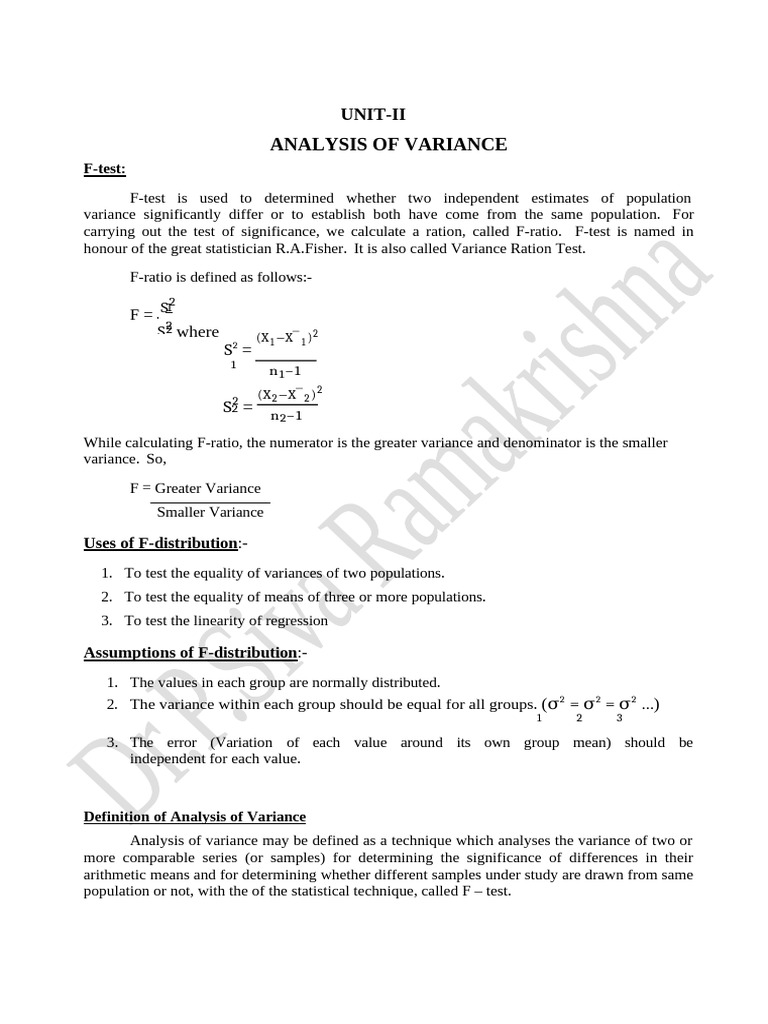 QT-UNIT-II | PDF | Variance | Analysis Of Variance