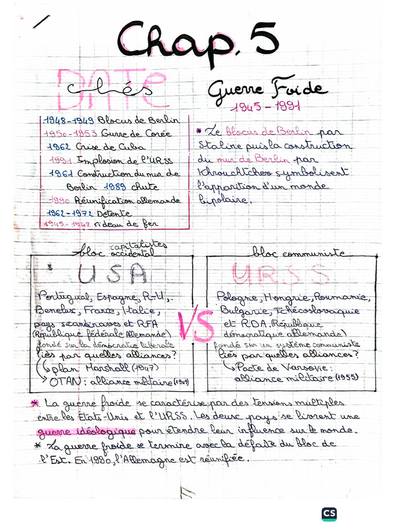 Fiche de Révision 3eme La Guerre Froide | PDF