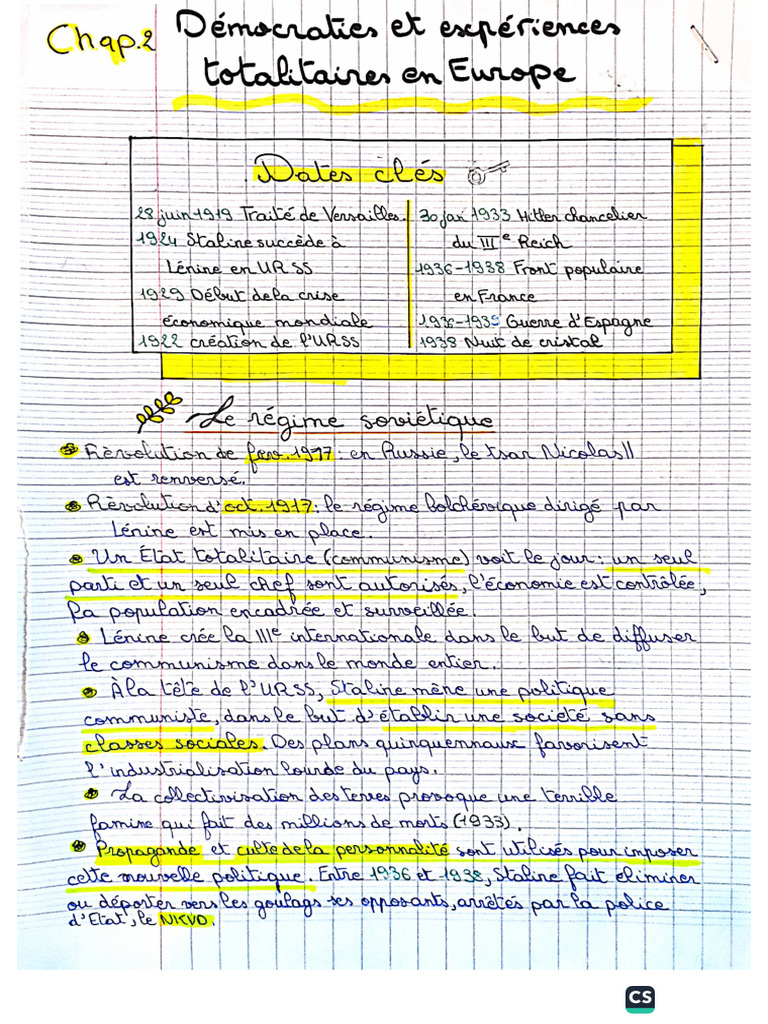 Fiche Révision Histoire 3eme, Démocratie Et Expériences Totalitaires en ...