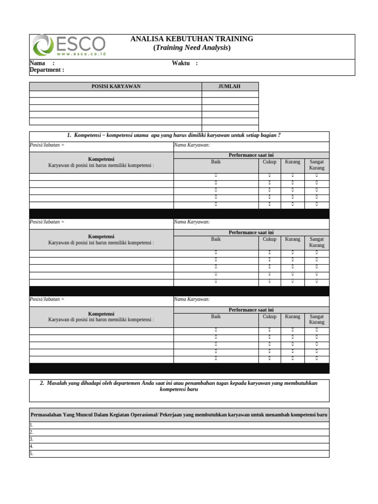 Form_TNA ESCO (Blank) | PDF