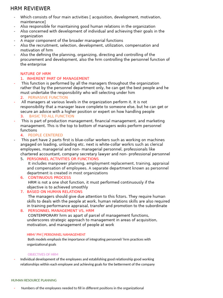 HRM Reviewer | PDF | Human Resources | Human Resource Management