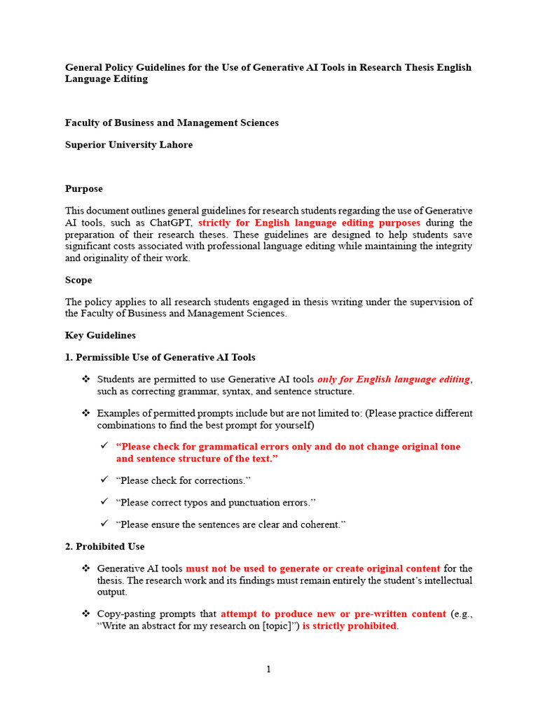 FBMS - General Policy Guidelines For The Use of Generative AI Tools ...