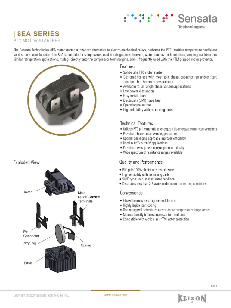 Sensata 8ea Series PTC Motor Starters Datasheet | PDF | Electrical ...