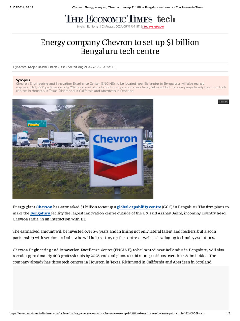 Chevron's $1B Tech Centre in Bengaluru | PDF | Carbon Sequestration