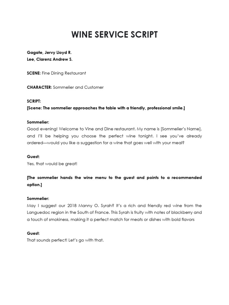 GAGATE-JERVY-&-LEE-CLARENZ-SCRIPT | PDF | Restaurants | Wine