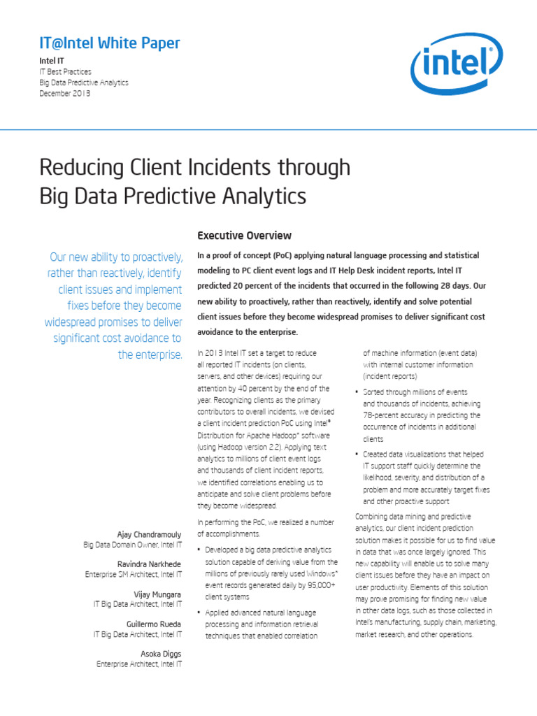 Reducing Client Incidents Through Big Data Predictive Analytics | PDF | Apache Hadoop | Map Reduce