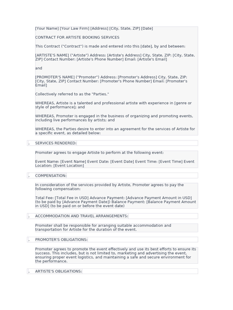 Artist Booking Contract Template | PDF | Justice | Crime & Violence