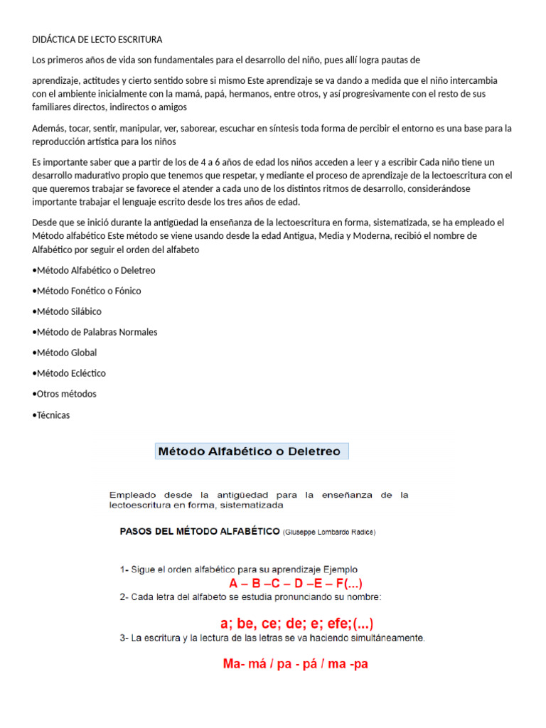 DIDÁCTICA DE LECTO ESCRITURA | PDF