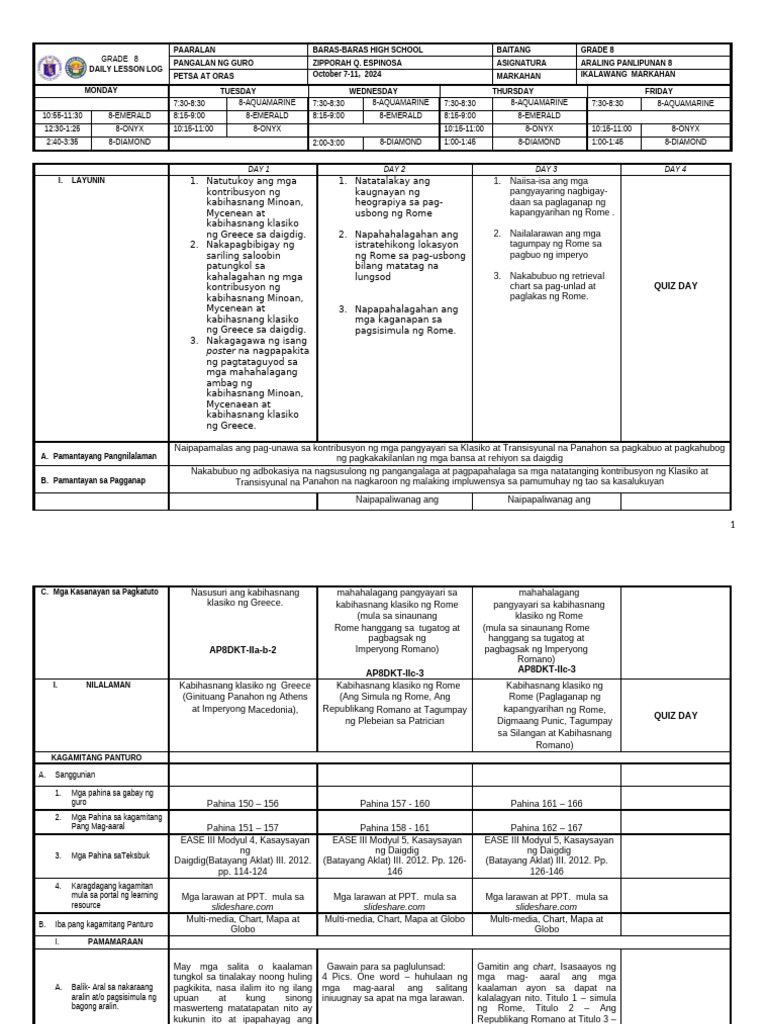 AP 8 DLL WEEK 3 | PDF