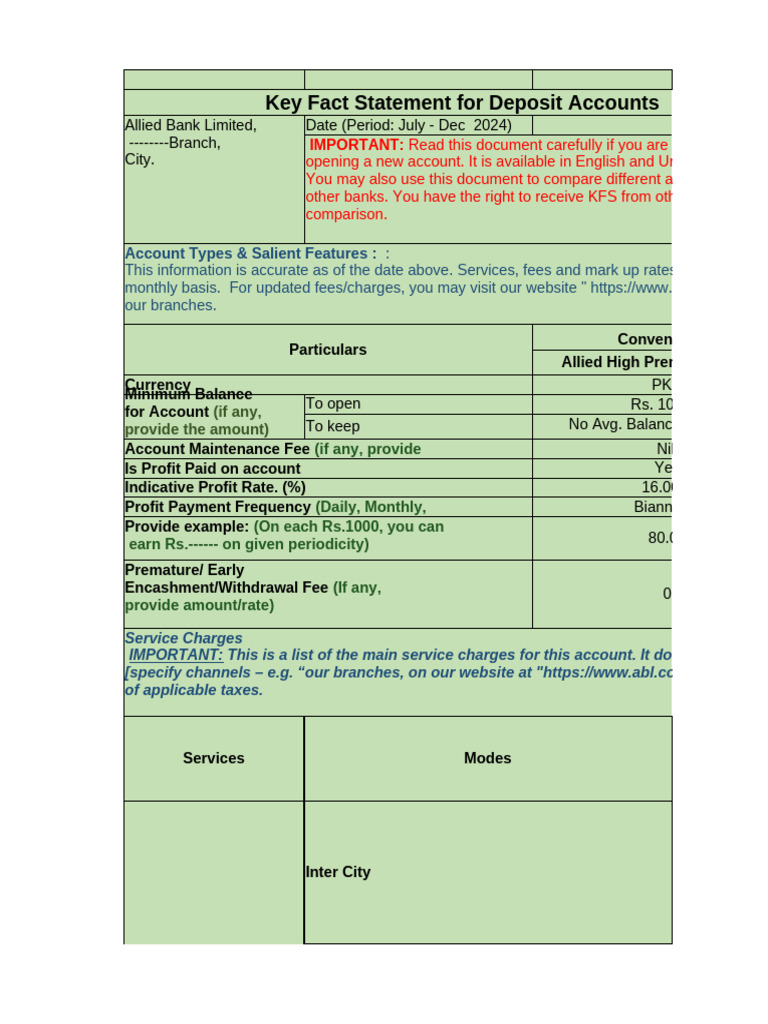 Allied Bank High Premium Account Overview | PDF | Banks | Cheque