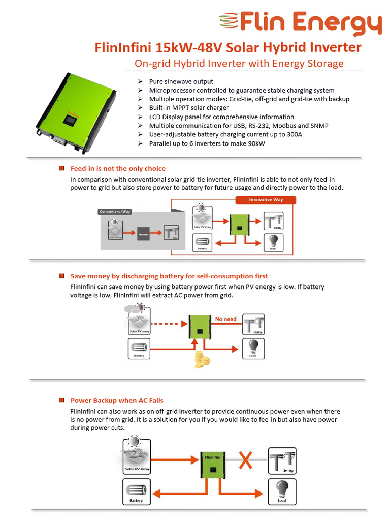 FlinInfini 15kW-48V Solar Hybrid Inverter | PDF | Alternating Current | Power Inverter