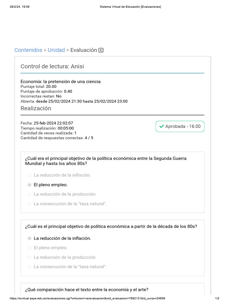 Sistema Virtual de Educación (Evaluaciones) 2.2c | PDF | Empleo pleno ...