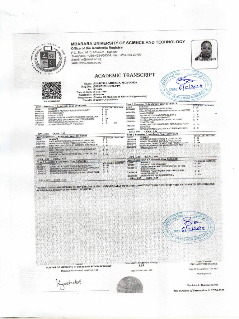 ACADEMIC TRANSCRIPT | PDF