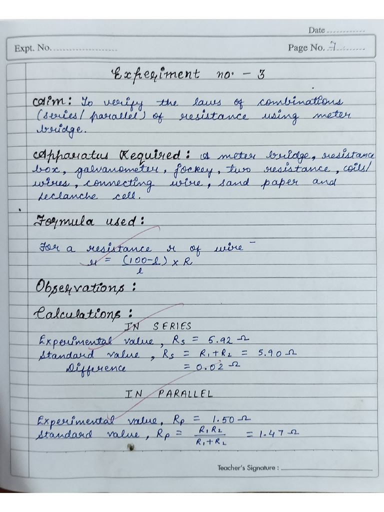 Physics Experiment - 3 & 4 (Series Combination and Parallel Combination) | PDF