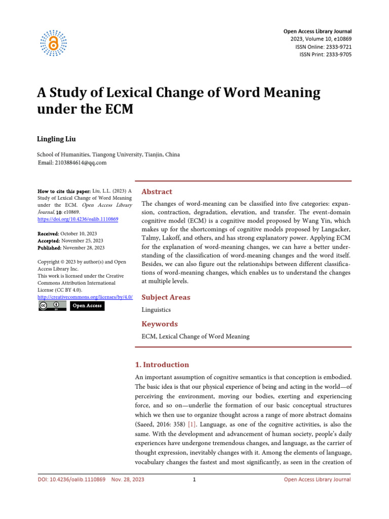 A Study of Lexical Change of Word Meaning Under TH | PDF | Semantics ...