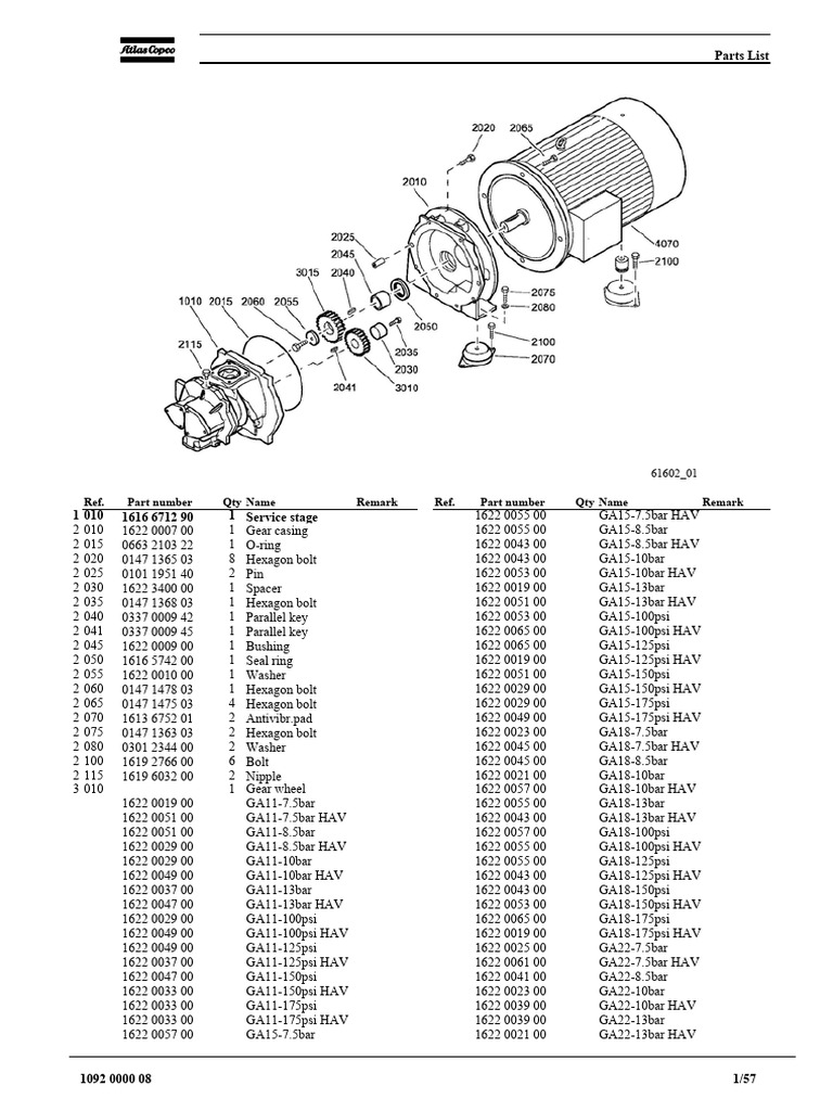 Comprehensive Parts List for GA Models | PDF | Washer (Hardware) | Valve
