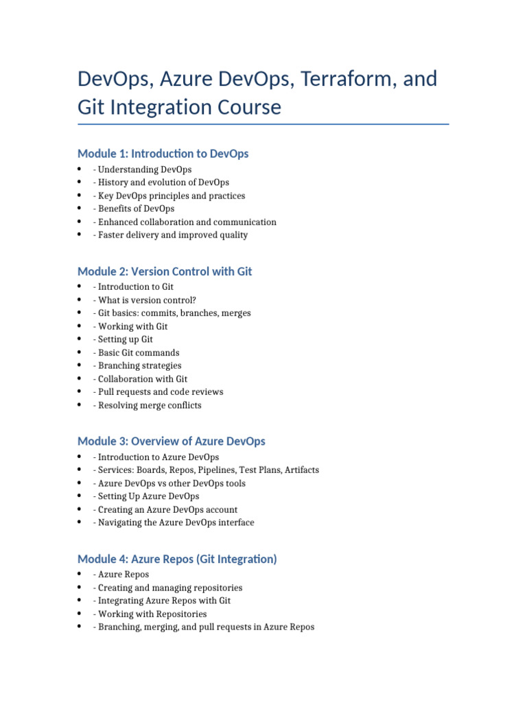 DevOps Azure DevOps Terraform Git Integration Course | PDF | Systems Architecture | Computer Science