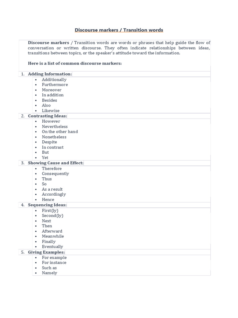 Discourse Markers | PDF | Discourse | Information