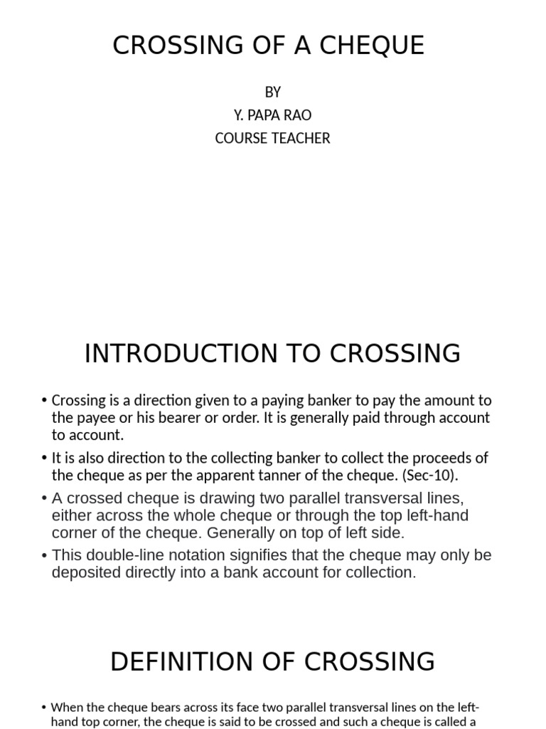 Crossing of Cheque | PDF | Cheque | Negotiable Instrument