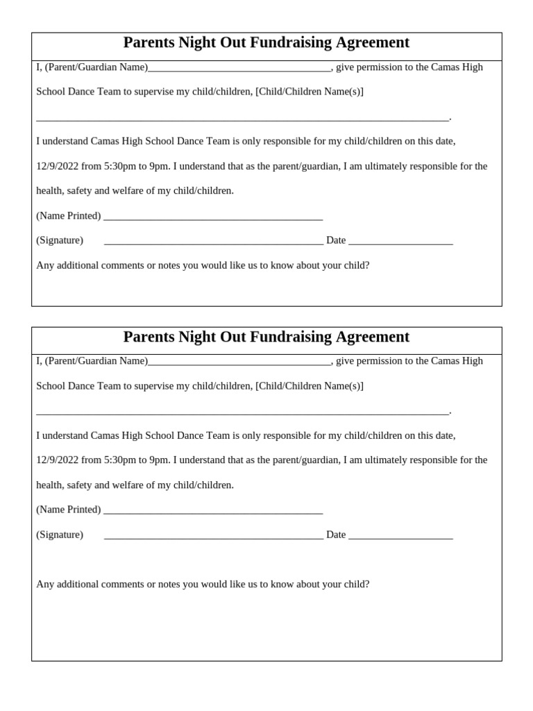 Parents Night Out Fundraising Form | PDF