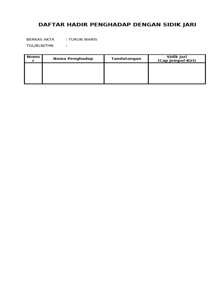 Daftar Hadir Penghadap Dengan Sidik Jari | PDF