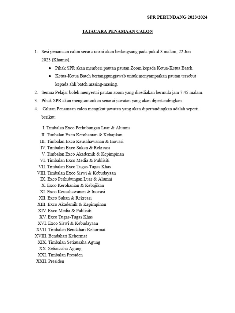 Tatacara Penamaan Calon (22 Jun 2023) | PDF