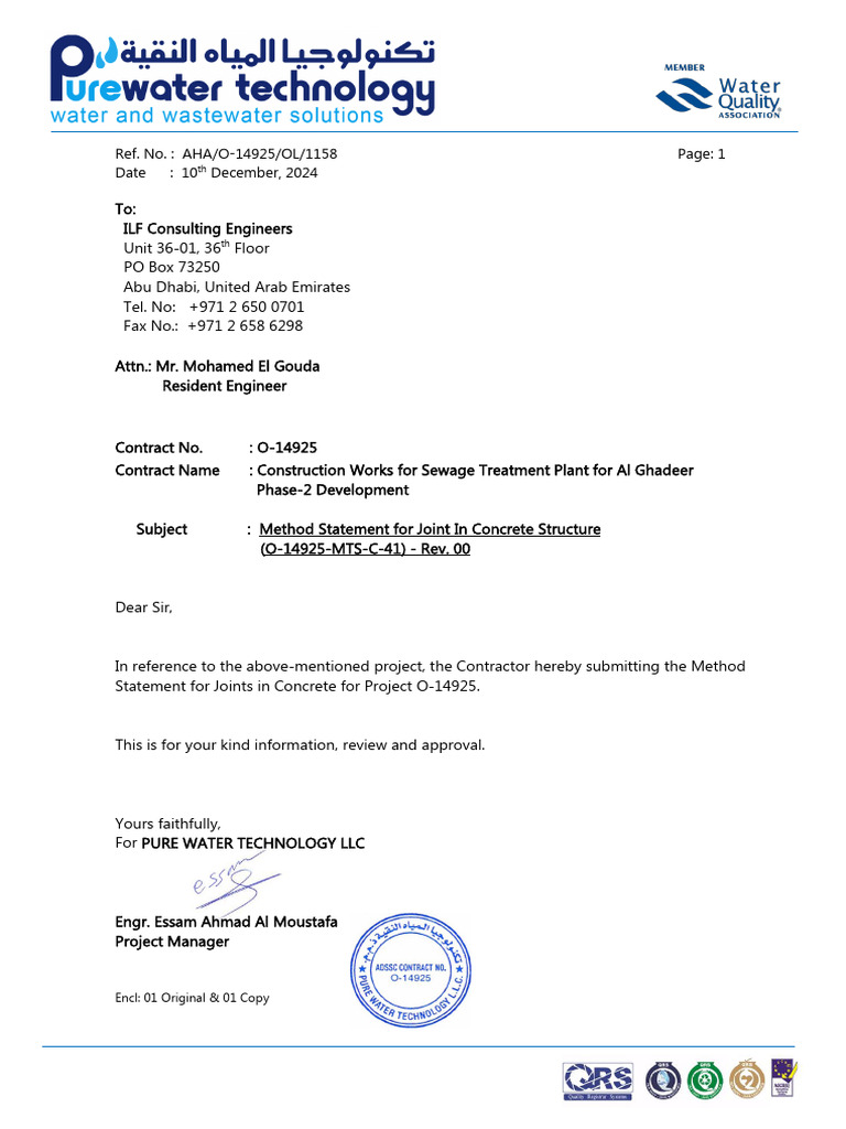 AHA-O-14925-OL-1158 - Method Statement For Joints in Concrete (O-14925-MTS-C-41) Rev. 00 | PDF ...